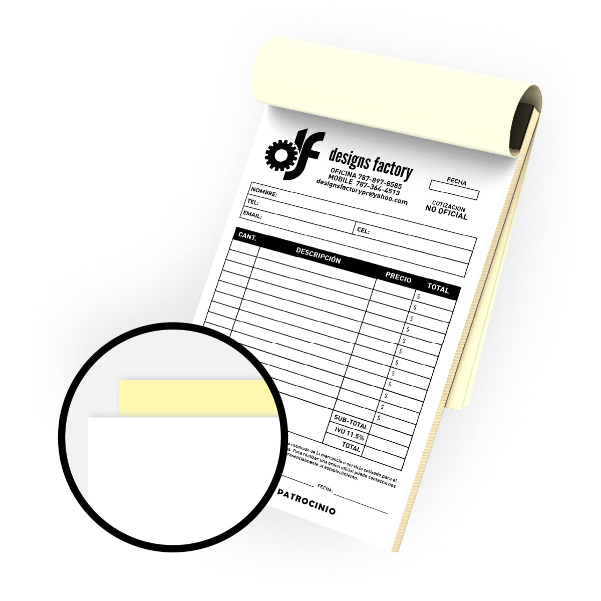 Libreta de Facturas 2 Partes Personalizada – Designs Factory LLC